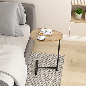 Niccae C-Shaped End Table, Living Room Sofa C-Shaped Coffee Table, Made of Iron and MDF, Very Suitable for Sofa Side Tables, Living Room, Living Room, and Office (Brown)
