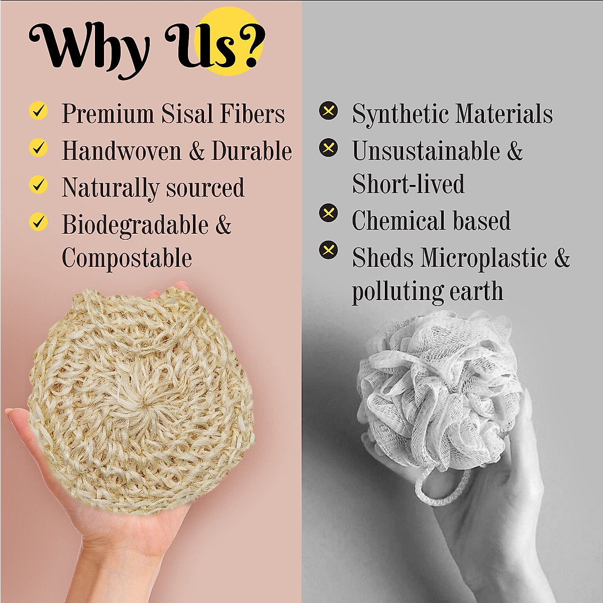 Natural Handwoven - Sisal Loofah - Body Scrubber Made from Premium Agave Fibers - Arabic - Turkish Style Shower loofah - Loofah Sponge with bar Soap Pouch - Loofah Exfoliating Body Scrubber (2-Pack)