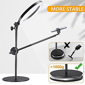 Selfie Ring Light with Stand and Phone Holder,Overhead Phone Mount with 10.5" Ring Lights,Desk Circle Lingt with Tripod Adjustable Shooting Arm for Video Recording,YouTube,TikTok,Live Streaming