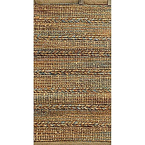Lr Home Hand-Woven Light Blue Braided Jute Rug, Tan/Blue