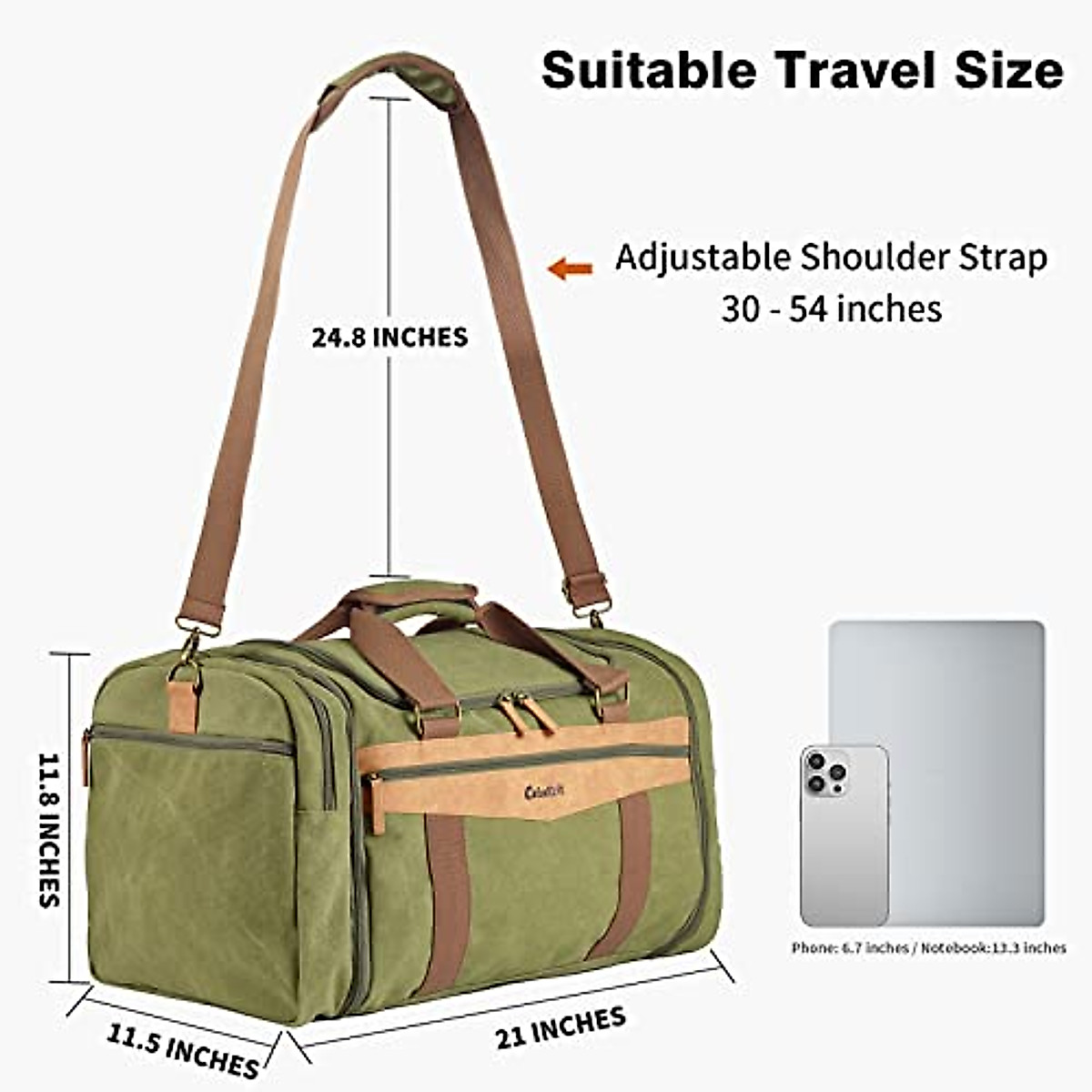 Celvetch Canvas Duffle Bag for Travel - 45L Duffle Bag for Men Travel Duffel Bag Weekender Overnight Bag with Shoe Compartment Mens Travel Bag - Army Green