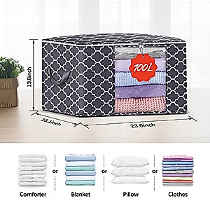 UMEIJA Large Clothes Storage Bags 100L Clothing Storage Organizer Foldable Storage Containers for Comforter Blanket Bedding with Durable Handle, Clear Window, Sturdy Zippers (3 Pack)