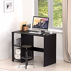 SHW Home Office Computer Desk with Shelves, Black
