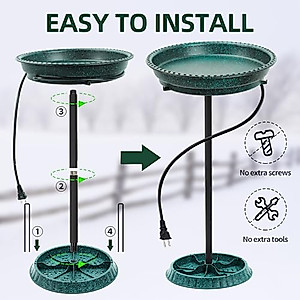 Heated Bird Bath for Outdoors for Winter, 75W Bird Bath Water Heater Bird Bath Deicer,Deep Bowl Thermostatic Control Weather Resistance Stylish Design with Planter Pedestal for All Seasons(Green)