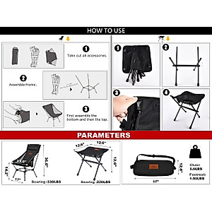 AnYoker Camping Chair, 2 Way Compact Backpacking Chair, Portable Folding Chair, Beach Chair with Side Pocket, headrest and Foot Rest, Lightweight Hiking Chair 01666 （Blue）