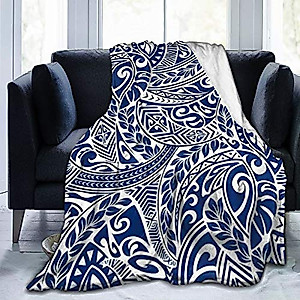 Flannel Plush Plush Throw Blanket, Retro Style Hawaiian Tribal Aloha Polynesian Pattern Throw for Winter Living Room Wedding Gift, Air Conditioning Blanket and Comfy Washable 80x60 Inch
