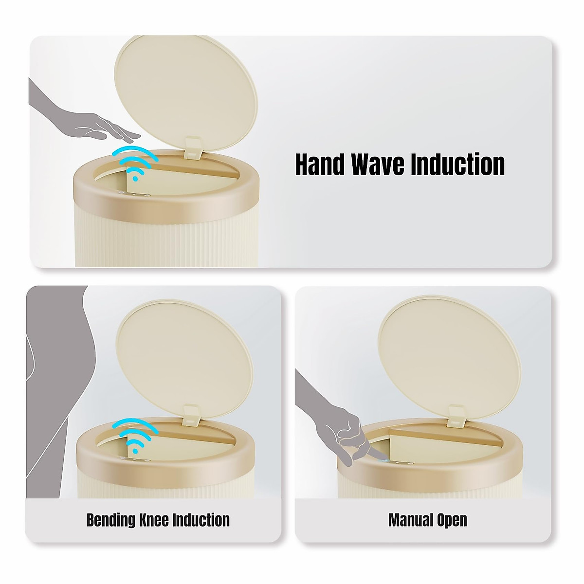 2Pack Automatic Bathroom Trash Can, Touchless Motion Sensor Garbage Can with Lid, Smart Dog Proof Trash Bin, Plastic Wastebasket for Bedroom, Office, Living Room, 2.8 Gallon+3.7 Gallon (Cream White)