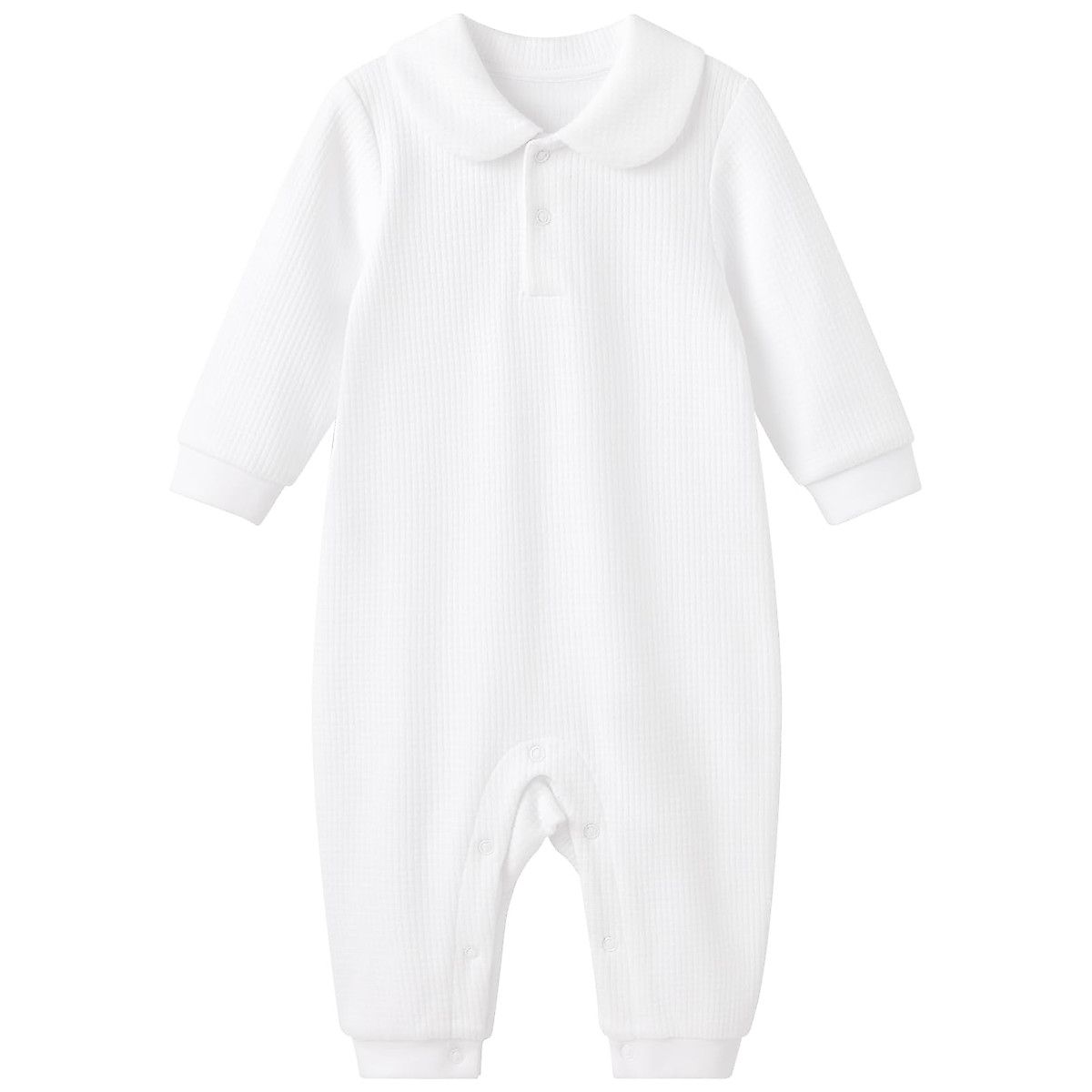 pureborn Unisex Baby Boys Girls Jumpsuit Long Sleeve Cotton Baptism Outfit One-Piece Christening Romper Waffle White 12-18 Months
