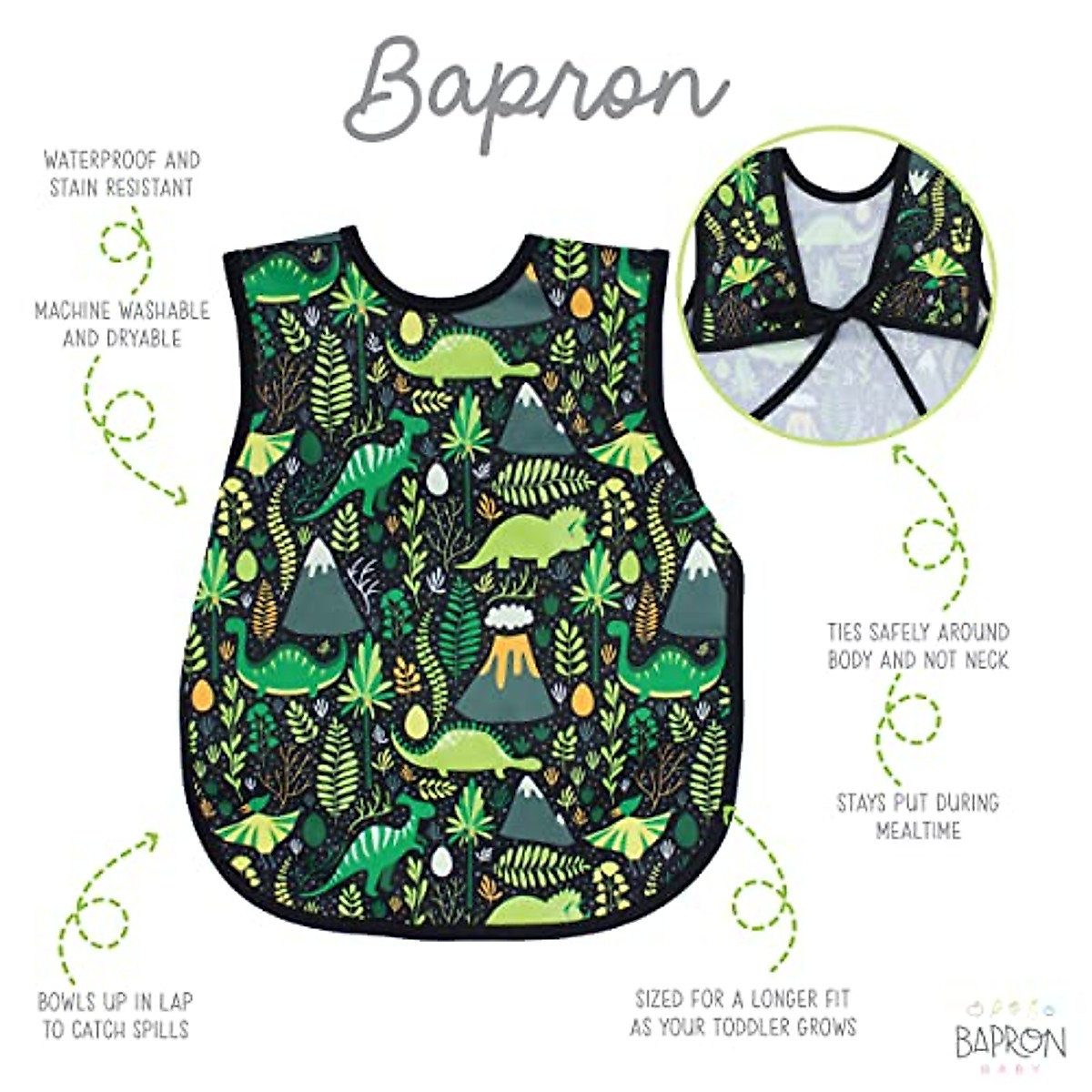BapronBaby Dino Days Bapron - Soft Waterproof Stain Resistant Bib - Machine Washable - 6m - 5yr - (Sz Preschool 3-5yrs)