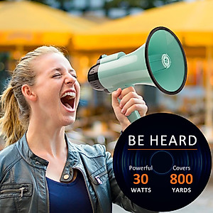 30 Watt Power Portable Megaphone Bullhorn Speaker Voice, Siren/Alarm and 240S Recording with Volume Control and Strap (Teal)