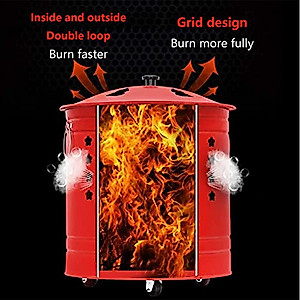 JNYB Burning Barrel 1set Small Garden Furnaces Incinerator Bin Galvanised Metal Incinerator Fire Burning Bin with Cover, Can Burn Garbage, Paper, Leaves,29.5x34.5cm