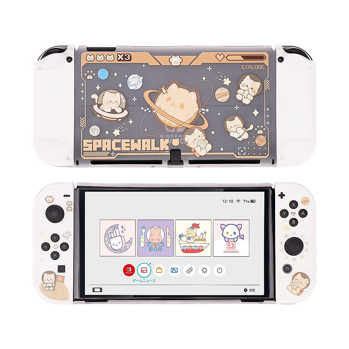 GeekShare Protective Case Slim Cover Case Compatible with Nintendo Switch OLED and Joy-Con - Shock-Absorption and Anti-Scratch - Space Cat