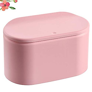 Ipetboom Garbage can with Lid Plastic Bins Press-Button Trash Can Plastic Desktop Garbage Can Oval Waste Paper Basket Container with Lid for Kitchen Bathroom Bedroom Small Containers