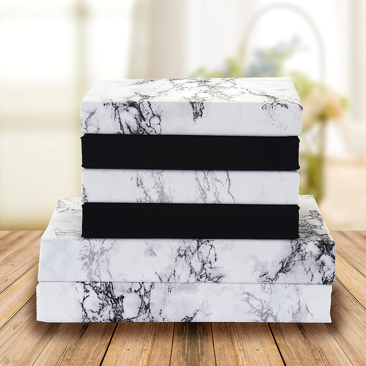 Elegant Comfort Eloise Marble Printed 6-Piece Sheet Set, 1500 Premium Hotel Quality Microfiber, Soft, Wrinkle and Fade Resistant, Fitted Sheets with Smart Pockets, Marble Sheet Set, Queen, White