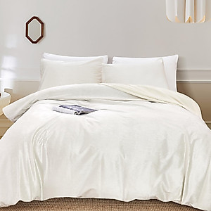 JSD White Velvet Microfiber Duvet Cover Set Queen Size, 3 Piece Reversible Duvet Cover with Pillow Shams Zipper Closure