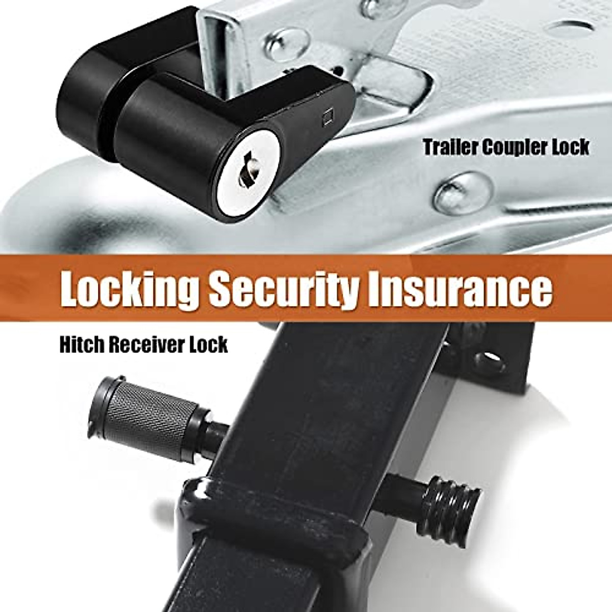 CZC AUTO Hitch Lock Set, Dia 5/8 Inch Trailer Hitch Lock Hitch Receiver Pin Lock for Class III IV 2" and 2-1/2" Receiver, Dia 1/4 Inch Hitch Coupler Lock with 3/4 Inch Span Fits Latch-Type Couplers