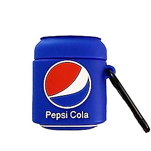 Ultra Thick Soft Silicone Pepsi Cola Case with Hook for Apple Airpods 1 2 Air Pods Wireless Earbuds Protective 3D Blue Drink Can Shaped Fun Cool Fresh Gift Kids Teens Men Boys Girls