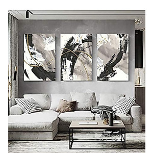 Black and White Canvas Art Wall Decor for Living Room Framed Abstract 3 Piece Gold Gray Print Painting Modern Artwork 16x24in x3