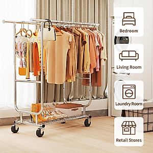 dgedby Clothes Rack Heavy Duty 620LBS For Hanging Clothes, Commercial Garment Rack Heavy Duty,Collapsible ＆ Portable Clothes Rack with Wheels,Rolling Clothing Racks Metal Clothing Rack (CR-H)