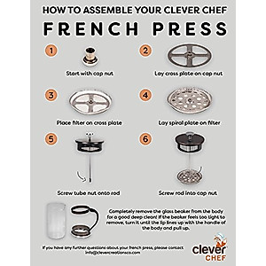 Clever Chef French Press Coffee Maker, Maximum Flavor Coffee Brewer with Superior Filtration, 2 Cup Capacity, Black