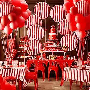 KatchOn, Red and White Striped Balloons - 18 Inch, Pack of 10 | Carnival Balloons for Carnival Decorations | 4D Striped Circus Balloons | Carnival Theme Party Decorations, Red and White Balloons Decor