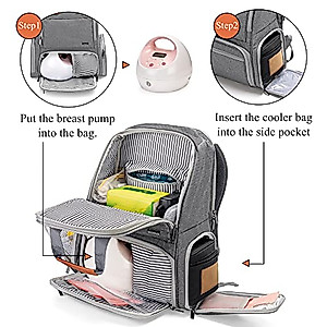 LUXJA Breast Pump Backpack and A Breastmilk Cooler Bag Bundle, Gray