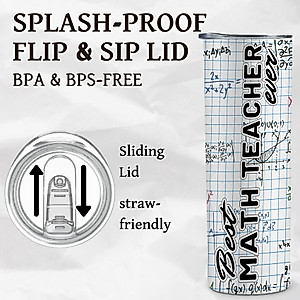 Onebttl Math Teacher Gift for Women Men, 20oz Stainless Tumblers with Lid and Straw, Math Teacher Gifts for Christmas, Birthday, Teacher Appreciation Day, Thanksgiving - Best Math Teacher Ever - White