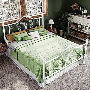 Allewie Queen Size Bed Frame with Headboard,Metal Bed Frame with Butterfly Pattern Design Headboard & Footboard,No Box Spring Needed,Easy Assembly,White