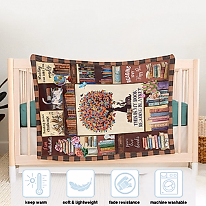 Reading Blanket for Book Lovers Gifts Blankets for Kids Librarian Gifts Throw Blanket Book Club Bookworm Gift Soft Plush Lightweight Flannel Fleece Blanket All Season for Couch Sofa, 40'' x 50''