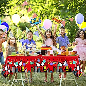 Jectivs 3Pcs Spider Themed Birthday Party Decorations,Large Plastic Tablecloth Hero Party Table Cover for Kids Birthday Party Supplies,54x108inch