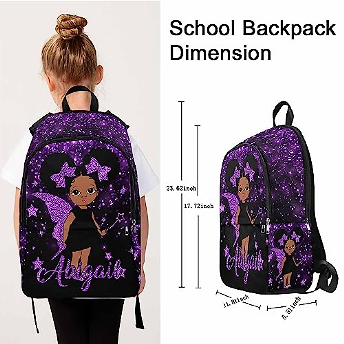 MyPupSocks Customized School Bag Afro Princess Backpack for Son from Dad, Purple Multipurpose Laptop Backpack Bookbag for Back School Gifts