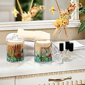 MNSRUU 2 Pack Qtip Holder Organizer Dispenser Colorful Dragonfly Bathroom Storage Canister Cotton Ball Holder Bathroom Containers for Cotton Swabs/Pads/Floss