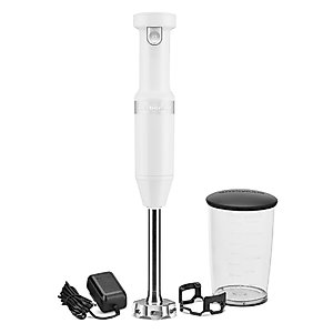 KitchenAid Cordless Variable Speed Hand Blender with Chopper and Whisk Attachment - KHBBV83, White