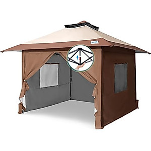 Quictent 13'x13' Pop up Gazebo Canopy Tent with Sidewalls, One Person Setup Easy Outdoor Party Tent Enclosed Waterproof, 169 sqft Shade, Beige/Khaki