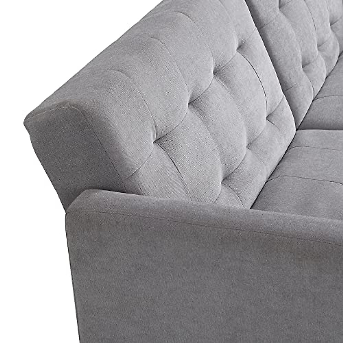 75"Convertible Folding Futon Sofa Bed,Split Back Design,Modern Fabric Sleeper Couch Bed with Armrest and Chrome Legs,Upholstered Recliner Loveseat for Living Room Apartment Dorms Office (Light Grey)