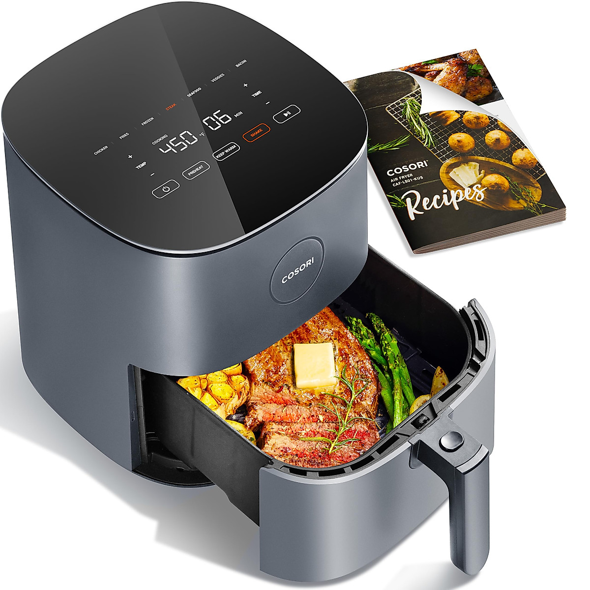 COSORI Air Fryer, 5 QT, 9-in-1 Airfryer Compact Oilless Small Oven, Dishwasher-Safe, 450℉ freidora de aire, 30 Exclusive Recipes, Tempered Glass Display, Nonstick Basket, Quiet, Fit for 1-4 People
