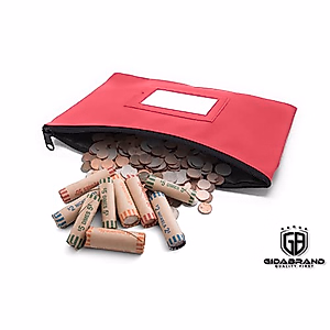 Money Bank Deposit Bag with Zipper | 11x6 inch | Pink | Durable Leatherette Money Cash Coin Check Wallet Pouch for Men & Women with Framed ID Window and Blank Card | by GIDABRAND (5)