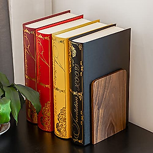 Brosisincorp Wood Book Ends for Shelves Bookends to Hold Heavy Duty Books Pack of 1 Pair Walnut Wooden Office Book Stand Non-Skid