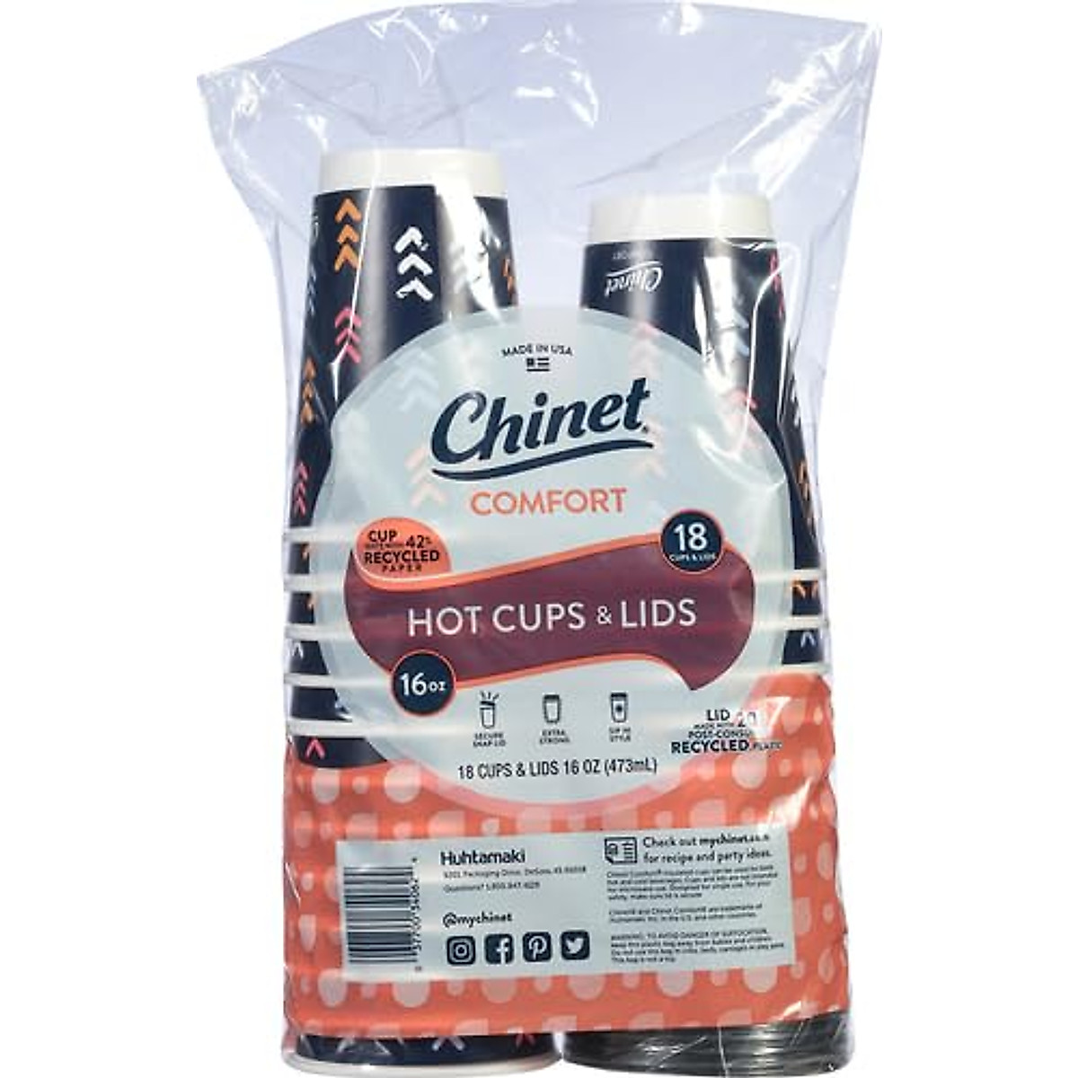 Chinet Double-Wall Hot Cups & Lids, 16 oz, 18 Ct
