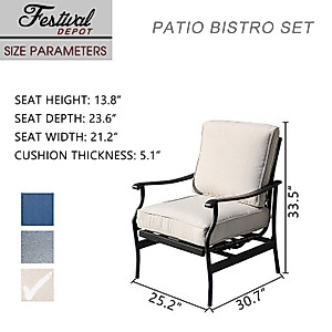 Festival Depot 2 of Outdoor Patio Bistro Armrest Chairs with Cushions Set Premium Fabric Metal Frame Furniture Set Garden Dining Seating Chair Thick & Soft Cushions (Beige)