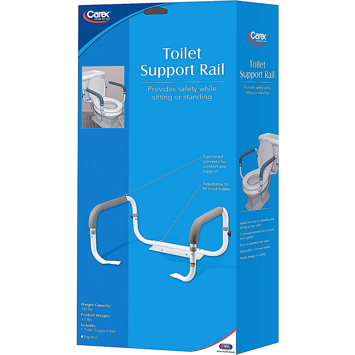 Carex Toilet Safety Frame - Toilet Safety Rails With Adjustable Width - Toilet Rails For Elderly, Handicap, Home Health Care Equipment After Surgery, Supports 300lbs