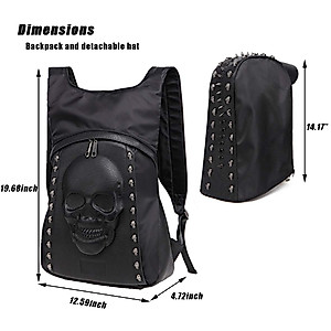 Chikencall Skull Backpack Hooded Skull Gothic Rucksack Rivet Studded Zipper Shoulder Purse Black Punk Metal 3D Stereo Daypack
