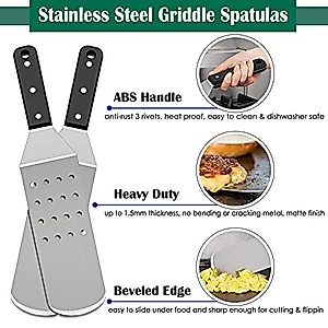 HaSteeL Griddle Accessories Kit of 16, Professional Stainless Steel Griddle Spatula Tools in Storage Bag, Heavy Duty Metal Spatulas/Chopper/Burger Press/Melting Dome for Teppanyaki Flat Top BBQ Grill