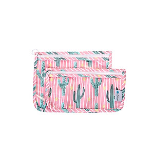 EzPacking Clear Zipper Pouches (Set of 2) / Transparent Reusable PVC Organizers for Women’s Purse or Tote Bag/Cute Slim Flat Japanese Style Watermelon Cactus Pouch for Travel (Cactus)