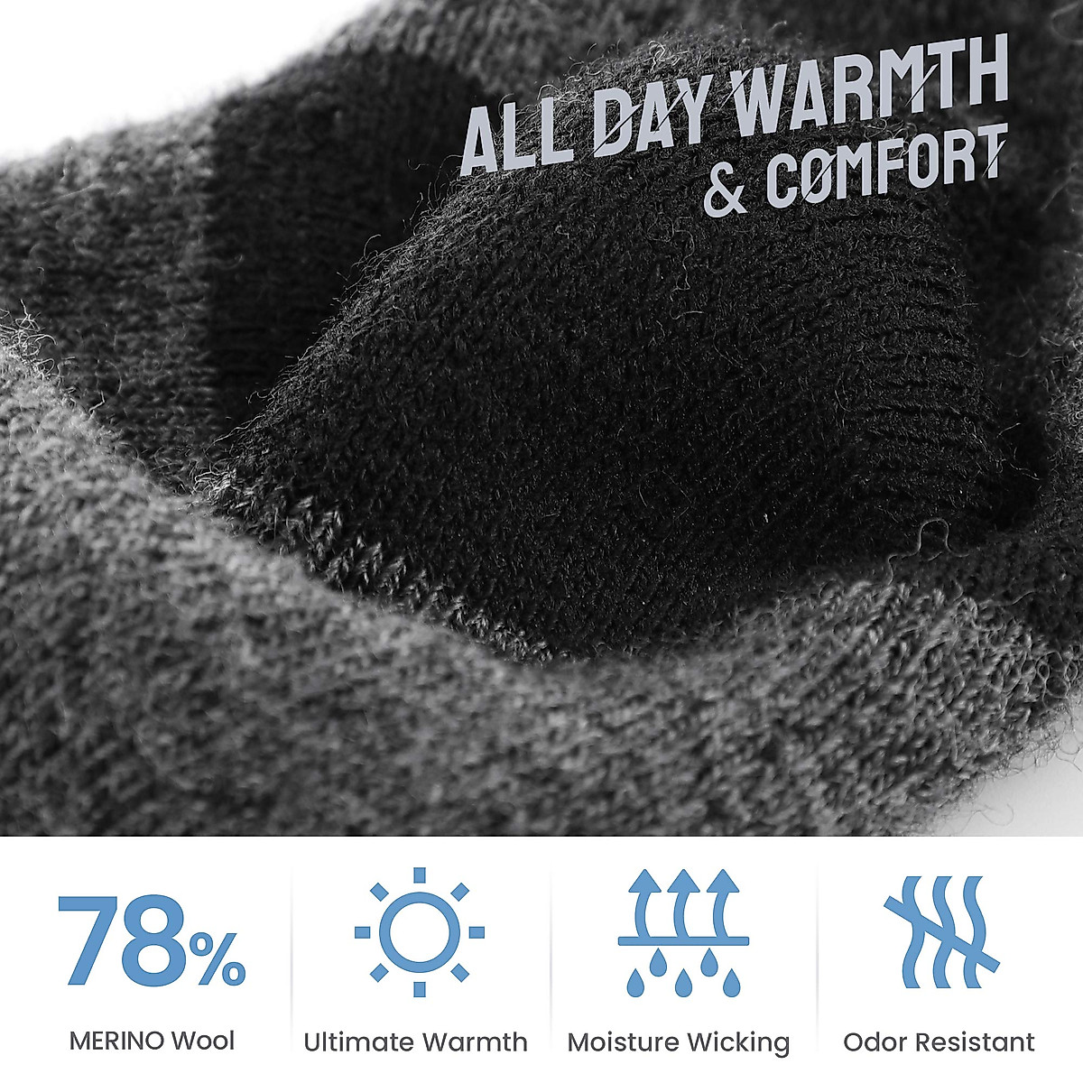 SAMSOX 2-Pair Merino Wool Ski Socks, Gray/Black L