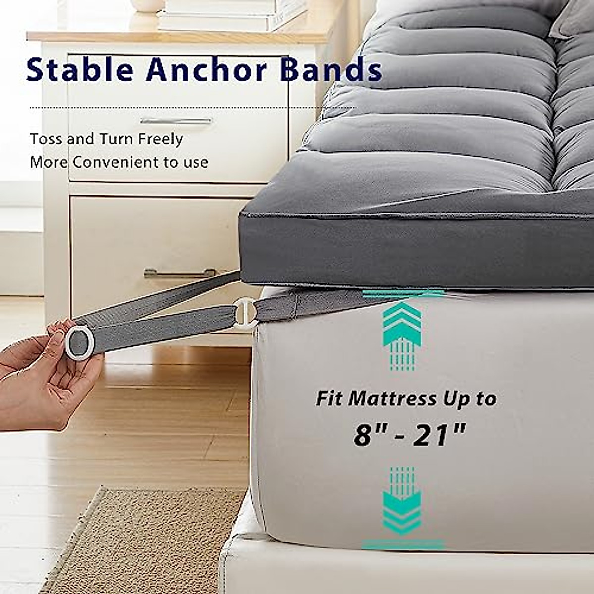 Timimi Mattress Topper Queen - Cooling Pillow Top Mattress Topper Queen Size Extra Thick Plush Bed Topper Down Alternative Overfilled Soft Mattress Pad for Back Pain