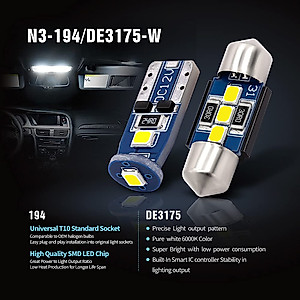 SIR IUS LED N3 DE3175 31MM 194 168 2825 Combo LED bulbs white Super Bright 300 Lumens 3030 Chipset for Japanese Car Truck Interiors Dome Map Door Courtesy License Plate Lights pack of 10