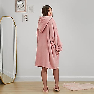 OHS Hoodie Blanket Giant Fleece Wearable Blanket Cosy Plush Coral Sherpa Oversized Jumper Ultra Soft Sweatshirt with Pockets, Blush Pink