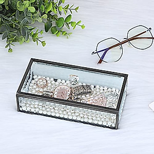 JUXYES Clear Glass Jewelry Box With Lid, Beveled Glass Keepsake Box Transparent Jewelry Organizer Box Modern Thickened Glass Vanity Decorative Box Personalized Countertop Trinket Box Organizer