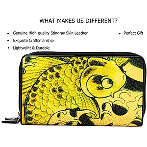 Lucky potato Luxury Genuine Stingray Skin Leather Clutch Checkbook Wallet for Men and Women with Wirstlet,Multi Card Organizer and Large Capacity Purse,Multicolor,Per-zip Wallet